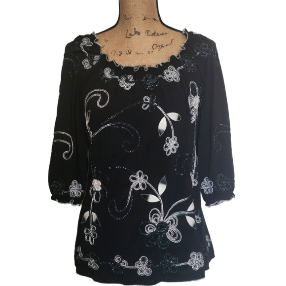 Once Again | Tops | Once Again Size Small Black Top With Embellished ...